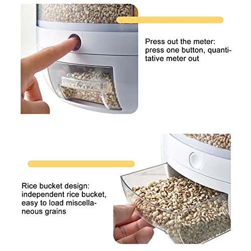 6 Grid Rice & Grain Storage Container, 360° Rotating Dry Food Dispenser Grain Food Storage Box Rice Bucket with Lid Moisture Resistant Household for Home Kitchen (5kg)