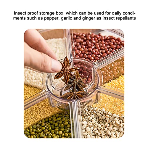 6 Grid Rice & Grain Storage Container, 360° Rotating Dry Food Dispenser Grain Food Storage Box Rice Bucket with Lid Moisture Resistant Household for Home Kitchen (5kg)