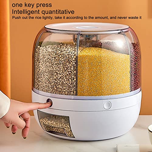 6 Grid Rice & Grain Storage Container, 360° Rotating Dry Food Dispenser Grain Food Storage Box Rice Bucket with Lid Moisture Resistant Household for Home Kitchen (5kg)