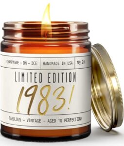 40th birthday gifts for women unique - 'limited edition 1983' soy, w/champagne on ice i 40 birthday gifts for women i 40 year old birthday gifts for women i 9oz reusable jar, 50hr burn, made in usa