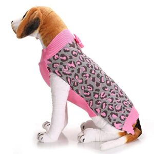 Clothes for Big Dogs Female Puppy Leopard Bowknot Puppy Pink Pet Winter Cute Sweater Pet Clothes Dog Clothes for Big Dogs Girl Coat