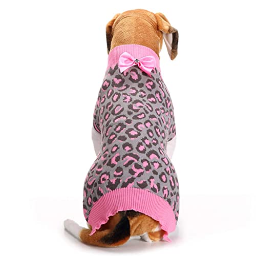 Clothes for Big Dogs Female Puppy Leopard Bowknot Puppy Pink Pet Winter Cute Sweater Pet Clothes Dog Clothes for Big Dogs Girl Coat