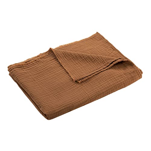 Nate Home by Nate Berkus Lightweight Cotton Washed Gauze Textured Weave Throw Blanket | Breathable, All-Season Decoration for Bedding from mDesign - Bronze (Brown)