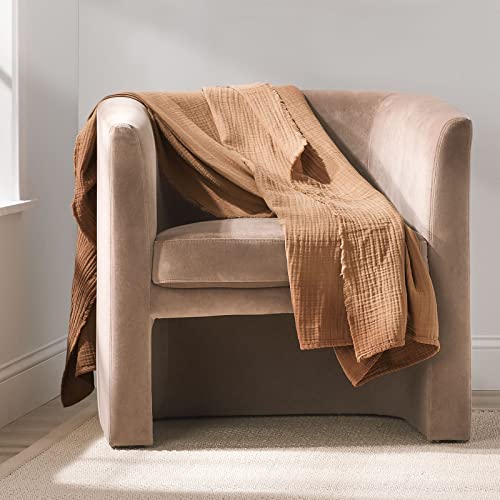 Nate Home by Nate Berkus Lightweight Cotton Washed Gauze Textured Weave Throw Blanket | Breathable, All-Season Decoration for Bedding from mDesign - Bronze (Brown)