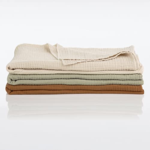 Nate Home by Nate Berkus Lightweight Cotton Washed Gauze Textured Weave Throw Blanket | Breathable, All-Season Decoration for Bedding from mDesign - Bronze (Brown)