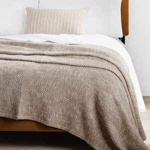 nate home by nate berkus lightweight 100% cotton basket weave two-tone blanket | breathable, all-season throw, decoration for bedding from mdesign - full/queen, sandstone (taupe)