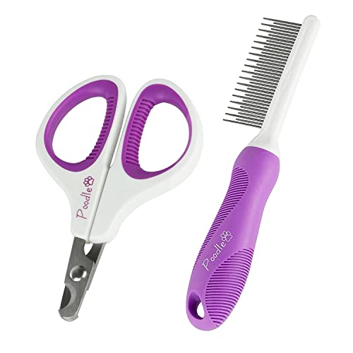 Detangling Pet Comb with Long & Short Stainless Steel Teeth for Removing Matted Fur, Knots & Tangles + Cat Nail Clipper, Dog Nail Trimmers – Pet Claw Scissors for Cats, Dogs, Rabbits & Small Animals