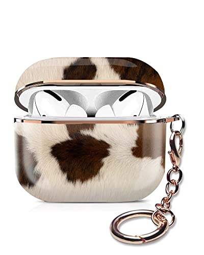 Txocouk for Airpods Pro 2 Case Protective Shockproof Hard Case with Keychain Cute AirPods Pro 2nd Generation Case air pods case for Girls and Women and Men Cow Hide Farm Animal Brown Cowhide Skin