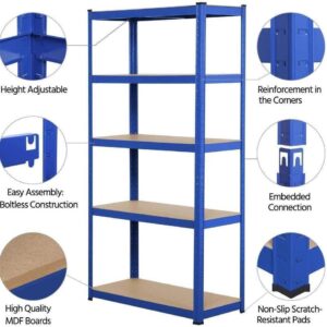 Garage Shelving Units Heavy Duty Racking Shelves for Storage -5 Tier (175KG Per Shelf), 875KG Capacity for Workshop, Shed, Office,5 Year Warranty,H148 x W70 x D30cm/ 58.27 x 27.56 x 11.81 inches