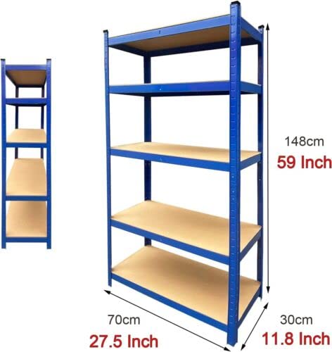 Garage Shelving Units Heavy Duty Racking Shelves for Storage -5 Tier (175KG Per Shelf), 875KG Capacity for Workshop, Shed, Office,5 Year Warranty,H148 x W70 x D30cm/ 58.27 x 27.56 x 11.81 inches