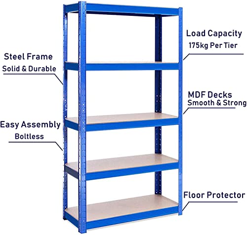 Garage Shelving Units Heavy Duty Racking Shelves for Storage -5 Tier (175KG Per Shelf), 875KG Capacity for Workshop, Shed, Office,5 Year Warranty,H148 x W70 x D30cm/ 58.27 x 27.56 x 11.81 inches