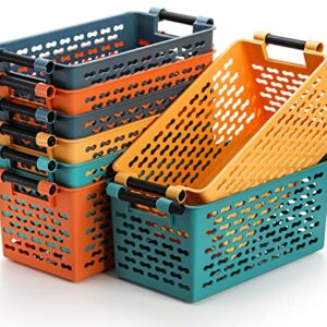 Yesland 8 Pack Plastic Storage Basket for Shelves, 12 x 6 x 5 Inches Basket Organizer Bin with Handles Sturdy Closet Baskets for Home Office Closet - Yellow, Orange, Blue, Green