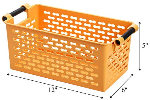 Yesland 8 Pack Plastic Storage Basket for Shelves, 12 x 6 x 5 Inches Basket Organizer Bin with Handles Sturdy Closet Baskets for Home Office Closet - Yellow, Orange, Blue, Green