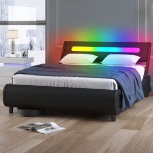 ZAFLY Modern Platform Full Bed Frame,Full Size Bed Frame with RGB LED Headboard,Wooden Slats Support/No Box Spring Needed/No Mattress,Black