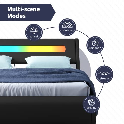 ZAFLY Modern Platform Full Bed Frame,Full Size Bed Frame with RGB LED Headboard,Wooden Slats Support/No Box Spring Needed/No Mattress,Black