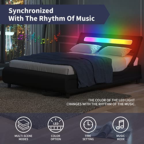 ZAFLY Modern Platform Full Bed Frame,Full Size Bed Frame with RGB LED Headboard,Wooden Slats Support/No Box Spring Needed/No Mattress,Black