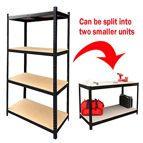 AUTOFU Shelving Unit - Garage Warehouse Office Shed Industrial Shelves Heavy Duty Metal Shelf Boltless Racking 4 Tier Adjustable, 64x31x16inch(H*W*D), Black