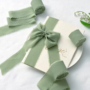 JEDIA Sage Green Ribbon, 3 Rolls Christmas Chiffon Silk Ribbons for Gift Wrapping, 1.5" x 7Yd Ribbon Set for Wedding, Wedding Invitations, Bouquet Wrap, Bridal Bouquets, DIY Crafts