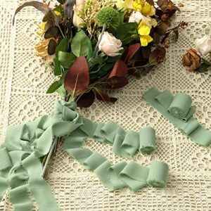 JEDIA Sage Green Ribbon, 3 Rolls Christmas Chiffon Silk Ribbons for Gift Wrapping, 1.5" x 7Yd Ribbon Set for Wedding, Wedding Invitations, Bouquet Wrap, Bridal Bouquets, DIY Crafts