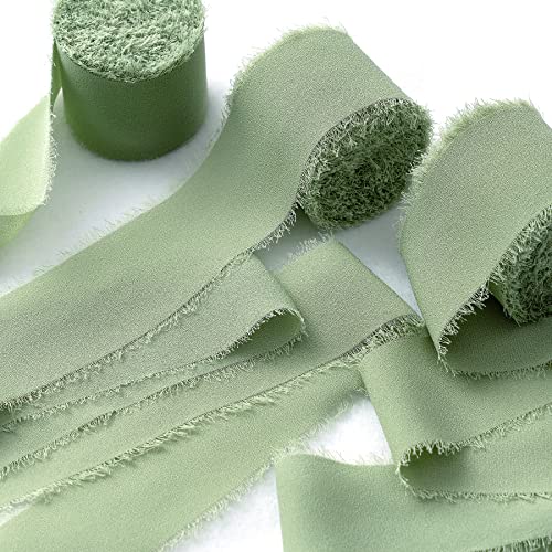 JEDIA Sage Green Ribbon, 3 Rolls Christmas Chiffon Silk Ribbons for Gift Wrapping, 1.5" x 7Yd Ribbon Set for Wedding, Wedding Invitations, Bouquet Wrap, Bridal Bouquets, DIY Crafts