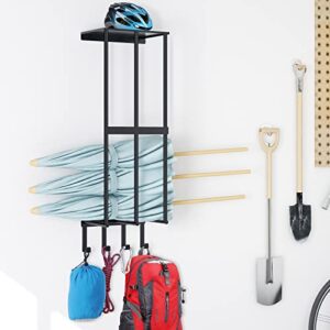 CYFOU Camping Chair Wall Storage for Garage, Metal Camping Chair Wall Mount Holder with 4 Hooks, Beach Chair and Umbrella Wall Storage Rack, Black