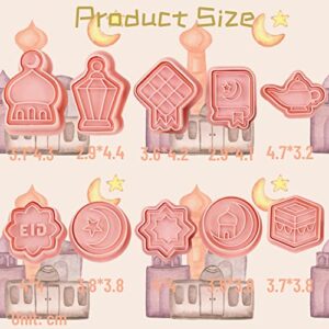 Eid Mubarak Cookie Cutters 10 Pieces Plastic Cookie Cutter Set for Baking -Mosque,Lantern,Anise Star,Church,Koran Book, Fasting Room,Moon and Stars,Malay Dumplings and More