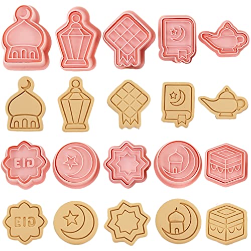 Eid Mubarak Cookie Cutters 10 Pieces Plastic Cookie Cutter Set for Baking -Mosque,Lantern,Anise Star,Church,Koran Book, Fasting Room,Moon and Stars,Malay Dumplings and More