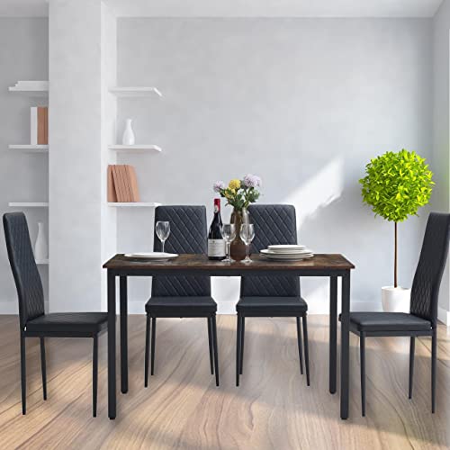 Tassullo Dining Table and Chair Set for 4, 47 Inch MDF Tabletop Kitchen Table Set with High Back PU Leather Chairs, Nesting for Space Saving (Table & Chair Set)