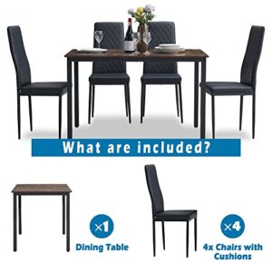 Tassullo Dining Table and Chair Set for 4, 47 Inch MDF Tabletop Kitchen Table Set with High Back PU Leather Chairs, Nesting for Space Saving (Table & Chair Set)