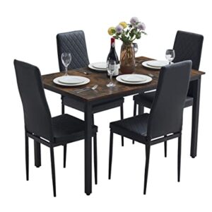 Tassullo Dining Table and Chair Set for 4, 47 Inch MDF Tabletop Kitchen Table Set with High Back PU Leather Chairs, Nesting for Space Saving (Table & Chair Set)