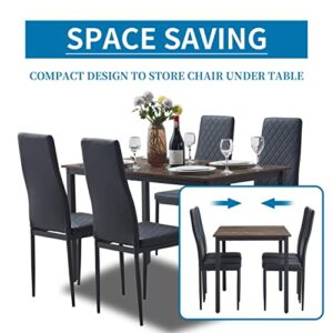 Tassullo Dining Table and Chair Set for 4, 47 Inch MDF Tabletop Kitchen Table Set with High Back PU Leather Chairs, Nesting for Space Saving (Table & Chair Set)