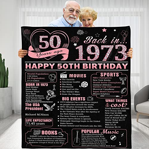 KERAOO 50 Years Ago 50th Birthday Wedding Anniversary Throw Blanket, Perfect 1973 Birthday Gifts Ideas for Wife Husband Mom Dad Friends,Rose Gold Back in 1973 50th Birthday Gifts