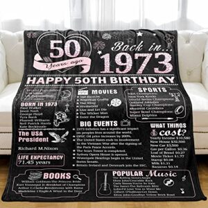 KERAOO 50 Years Ago 50th Birthday Wedding Anniversary Throw Blanket, Perfect 1973 Birthday Gifts Ideas for Wife Husband Mom Dad Friends,Rose Gold Back in 1973 50th Birthday Gifts