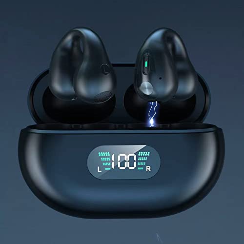 soputry Wireless Ear Clip Headphones, Open Ear Headphones Mini Headphones, Mini Waterproof Bluetooth Open Ear Earbuds for Cycling Driving Running (Black B)