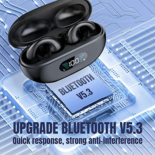 soputry Wireless Ear Clip Headphones, Open Ear Headphones Mini Headphones, Mini Waterproof Bluetooth Open Ear Earbuds for Cycling Driving Running (Black B)