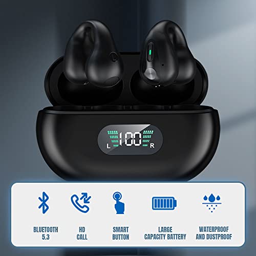 soputry Wireless Ear Clip Headphones, Open Ear Headphones Mini Headphones, Mini Waterproof Bluetooth Open Ear Earbuds for Cycling Driving Running (Black B)