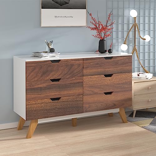 EazeHome 6 Drawer Dresser, Wood Storage Chest of Drawers, Rustic Style Dresser with Wide Drawers, Double Dresser for Bedroom