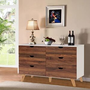 EazeHome 6 Drawer Dresser, Wood Storage Chest of Drawers, Rustic Style Dresser with Wide Drawers, Double Dresser for Bedroom