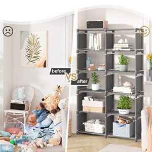 REIBII Bookshelf for Bedroom Book Shelf Organizer Bookcase Tall Book Case 12 Cube Storage Organizer Cube Shelf Grey Cubby Storage Organizer Shelves for Bedroom Living Room Closet Office DIY