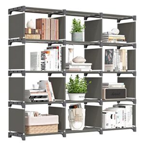 reibii bookshelf for bedroom book shelf organizer bookcase tall book case 12 cube storage organizer cube shelf grey cubby storage organizer shelves for bedroom living room closet office diy