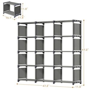 REIBII Bookshelf for Bedroom Book Shelf Organizer Bookcase Tall Book Case 12 Cube Storage Organizer Cube Shelf Grey Cubby Storage Organizer Shelves for Bedroom Living Room Closet Office DIY