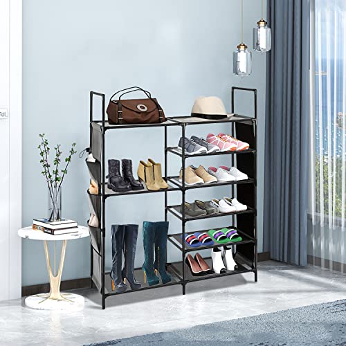 Liwarace Shoe Rack, Shoe Rack Organizer 6 Tiers Shoe Rack for Entryway, Double Rows of Metal Black Shoe Rack for Boots and Shoes Storage