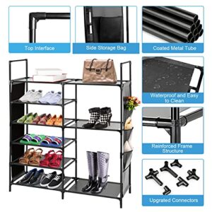 Liwarace Shoe Rack, Shoe Rack Organizer 6 Tiers Shoe Rack for Entryway, Double Rows of Metal Black Shoe Rack for Boots and Shoes Storage