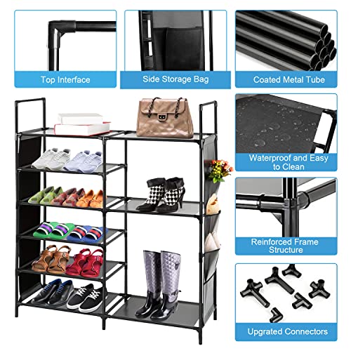 Liwarace Shoe Rack, Shoe Rack Organizer 6 Tiers Shoe Rack for Entryway, Double Rows of Metal Black Shoe Rack for Boots and Shoes Storage