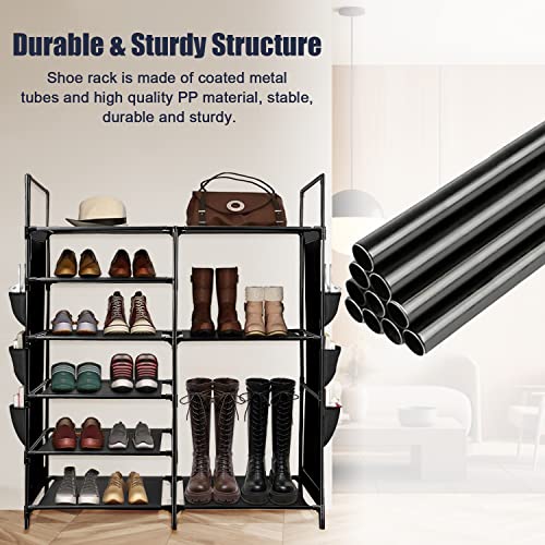 Liwarace Shoe Rack, Shoe Rack Organizer 6 Tiers Shoe Rack for Entryway, Double Rows of Metal Black Shoe Rack for Boots and Shoes Storage