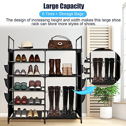 Liwarace Shoe Rack, Shoe Rack Organizer 6 Tiers Shoe Rack for Entryway, Double Rows of Metal Black Shoe Rack for Boots and Shoes Storage