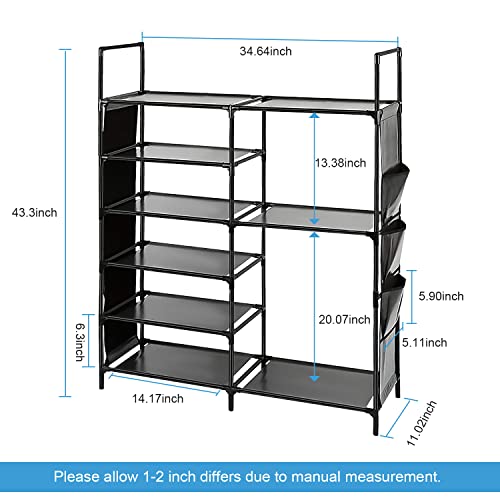 Liwarace Shoe Rack, Shoe Rack Organizer 6 Tiers Shoe Rack for Entryway, Double Rows of Metal Black Shoe Rack for Boots and Shoes Storage