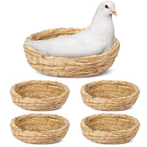 4 pcs bird nest handmade woven flat base bird nest breeding nest small animal bed house bird cage accessories for dove pigeon parrot budgie parakeet cockatiel hamster gerbil pig (8.66 inch)