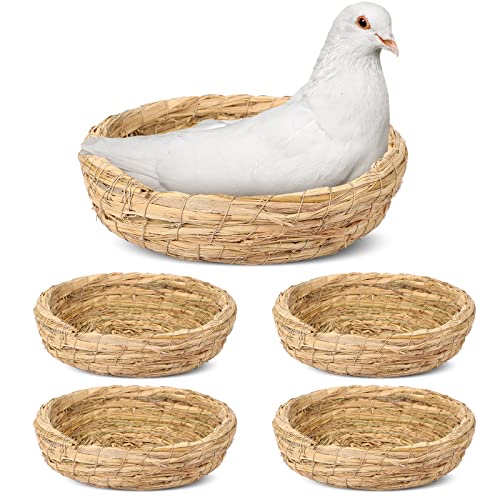 4 Pcs Bird Nest Handmade Woven Flat Base Bird Nest Breeding Nest Small Animal Bed House Bird Cage Accessories for Dove Pigeon Parrot Budgie Parakeet Cockatiel Hamster Gerbil Pig (8.66 Inch)