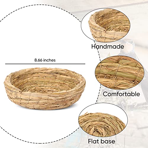 4 Pcs Bird Nest Handmade Woven Flat Base Bird Nest Breeding Nest Small Animal Bed House Bird Cage Accessories for Dove Pigeon Parrot Budgie Parakeet Cockatiel Hamster Gerbil Pig (8.66 Inch)